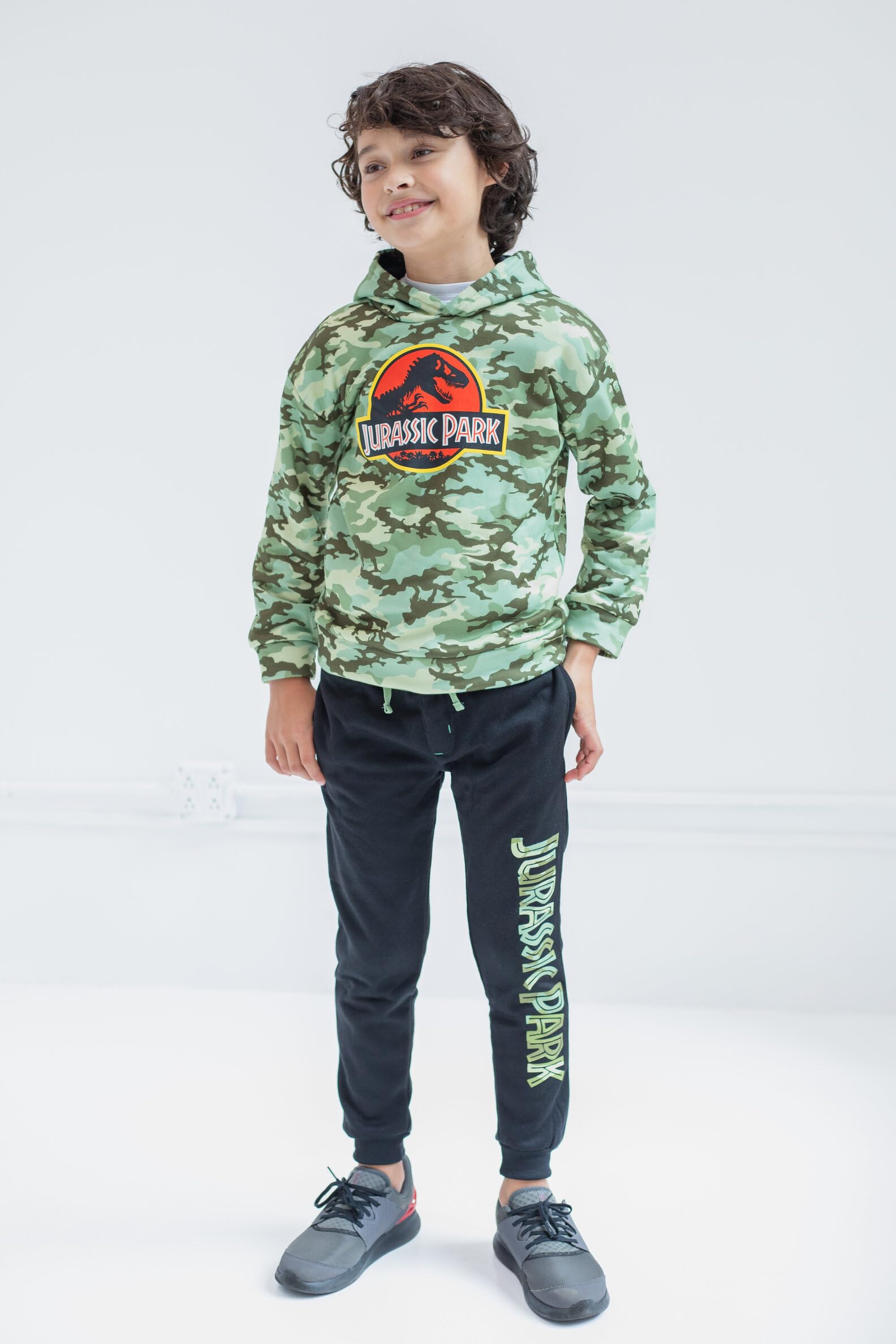 Jurassic World Jurassic Park Little Boys Fleece Pullover Hoodie and Pants Outfit Set Camo Black/Green 7-8