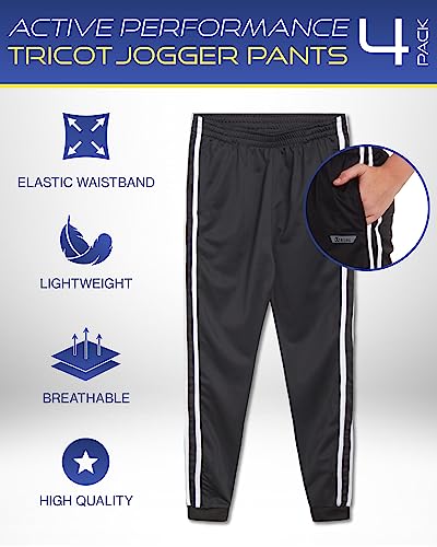 iXtreme Boys’ Sweatpants – 4 Pack Active Tricot Jogger Track Pants with Pockets – Performance Sweatpants for Boys (8-20), Size 10/12, Black/Dark Grey/Navy/Royal