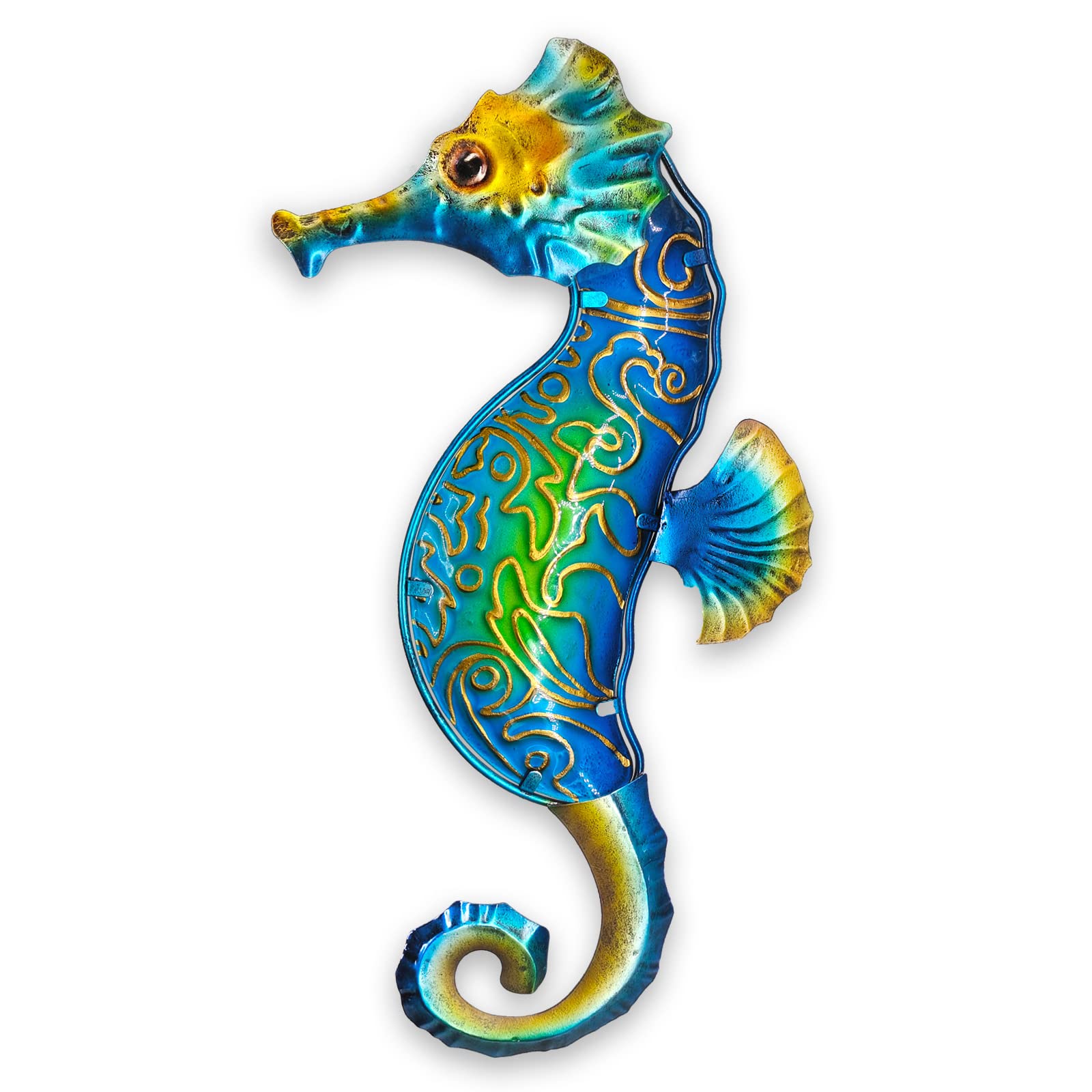 John's Studio Seahorse Sea Wall Decor Outdoor Metal Garden Hanging Art Glass Sculptures Home Ocean Theme Decorations for Kitchen Bathroom and Pool