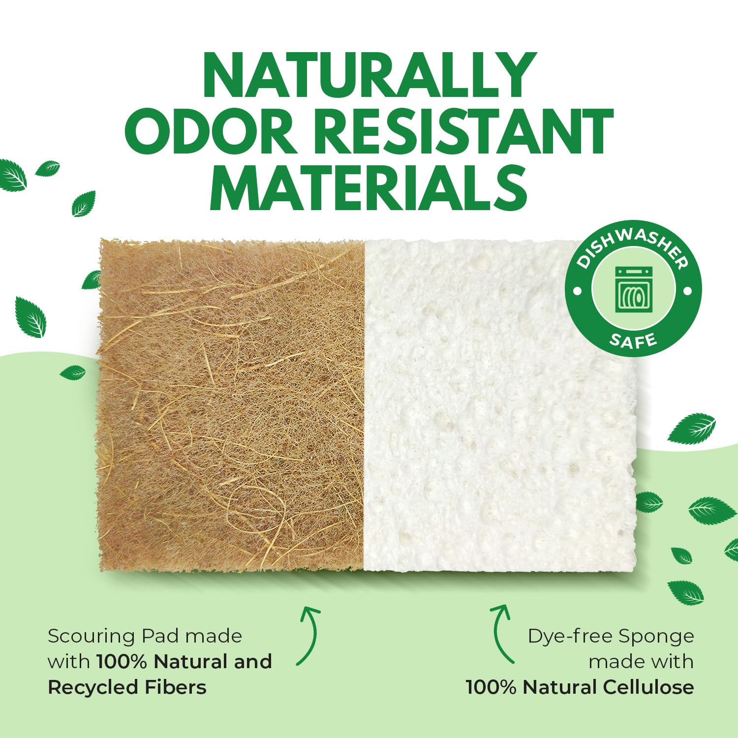 10 Pack Biodegradable Natural Kitchen Sponge - Compostable Cellulose and Coconut Walnut Scrubber Sponge - Eco Friendly Sponges for Dishes