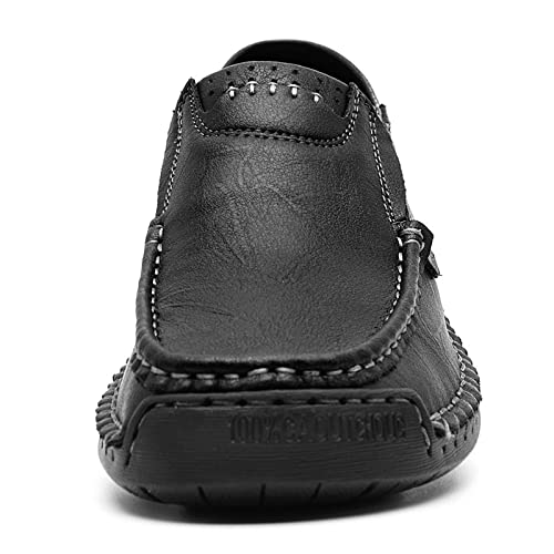 ENLEN&BENNA Men's Loafers Slip-On Casual Leather Dress Shoes Lightweight Comfortable Driving Walking Shoes Black Size 10.5