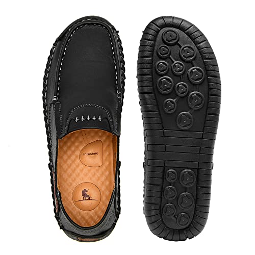 ENLEN&BENNA Men's Loafers Slip-On Casual Leather Dress Shoes Lightweight Comfortable Driving Walking Shoes Black Size 10.5