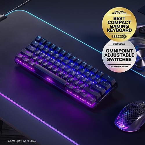 SteelSeries Apex Pro Mini Wireless HyperMagnetic Gaming Keyboard – Compact 60% Form Factor - Adjustable Actuation - RGB – PBT Keycaps- Bluetooth – 2.4GHz - USB-C