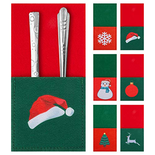 ziidoo 6Pcs Christmas Table Decorations,Christmas Silverware Holders,Cutlery Bags for Knife, Fork and Spoon in Xmas Party Dinner Table Dinnerware Decorations