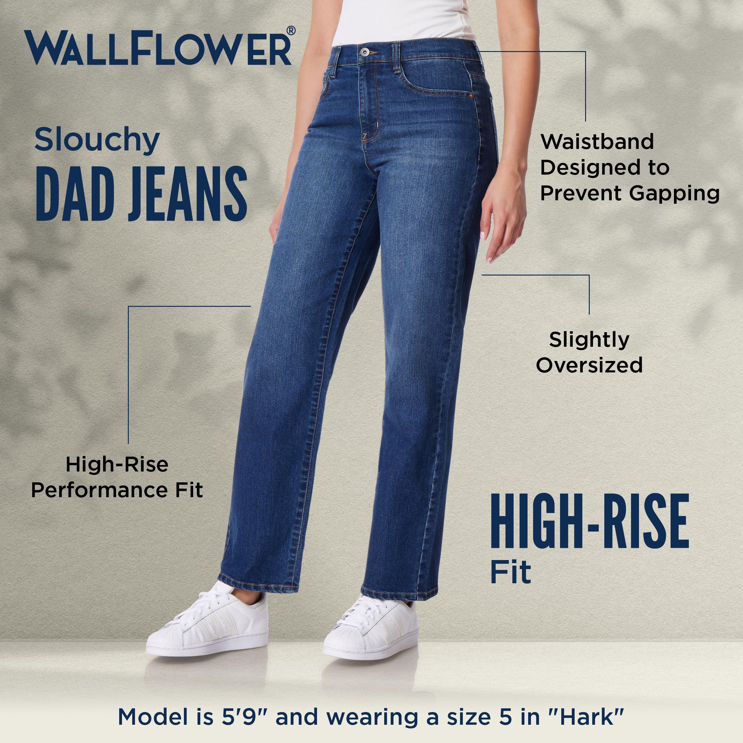 WallFlower Women's Dad Denim High-Rise Insta Vintage Juniors Jeans, Carbon, 9