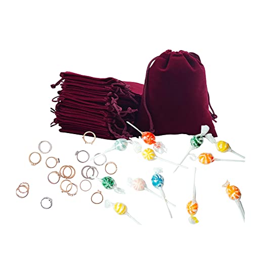 GYBest 3" X 4" Wholesale - 100 Pack Jujube Red Velvet Cloth Jewelry Pouches/Drawstring Bags (3" X 4",100pcs,velvet, Jujube red)