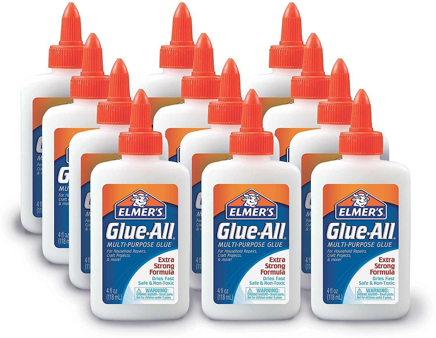 Elmer's Glue-All Multi-Purpose Liquid Glue, Extra Strong, Make Slime and Bond Materials Like Paper, Fabric, Wood, Ceramics, Leather, and More 4 Oz, Pack of 12, White