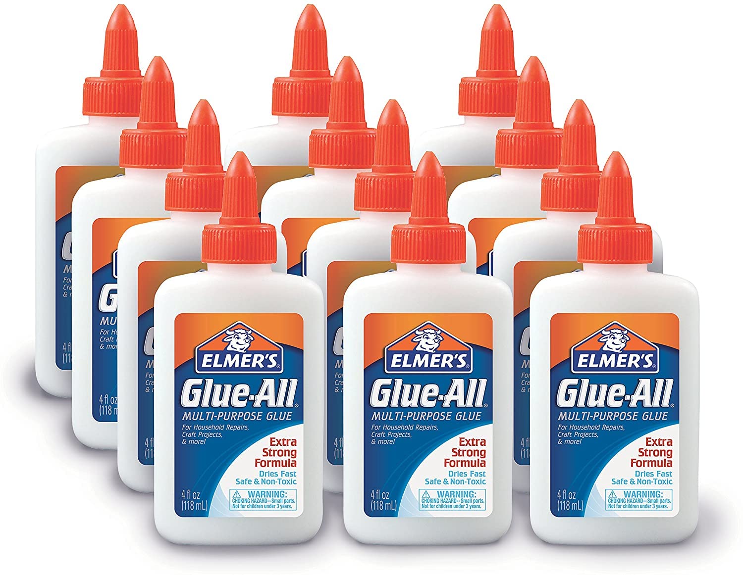 Elmer's Glue-All Multi-Purpose Liquid Glue, Extra Strong, Make Slime and Bond Materials Like Paper, Fabric, Wood, Ceramics, Leather, and More 4 Oz, Pack of 12, White