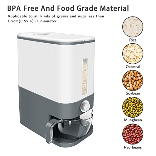 Lenwi 25 Lbs Rice Dispenser, Large Cereal Dry Food Storage Containers with Measuring Cup,BPA-Free Household for Kitchen Pantry Organization-Grey