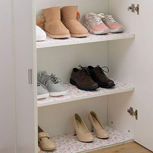 GLOW4U Decorative Floral Foam Non-Adhesive Shelf Liner for Drawer Refrigerator Kitchen Cabinets Pantry Cupboard Closet (Pink, 17.7x137 Inches)