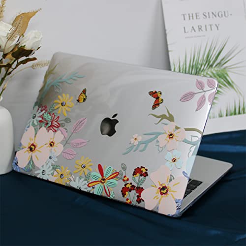 Teryeefi for New MacBook Pro 13 Inch Case 2022 2021 2020 2019 2018 2017 2016 Release A2338 M1 M2 /A2289/A2251/a2159/A1989/A1706 Touch Bar, Floral Hard Plastic Shell and Keyboard Cover,Orange Flower