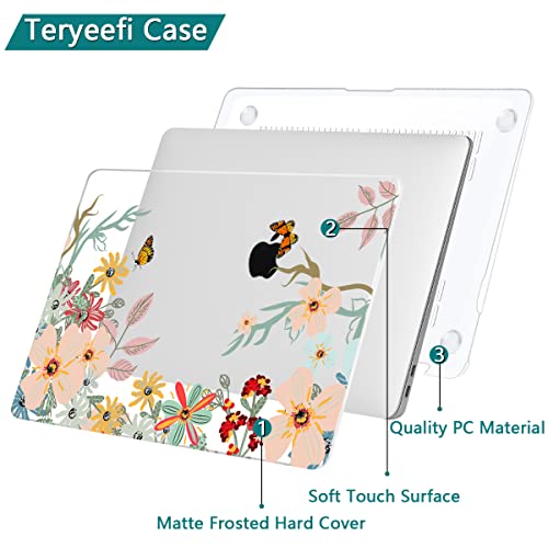 Teryeefi for New MacBook Pro 13 Inch Case 2022 2021 2020 2019 2018 2017 2016 Release A2338 M1 M2 /A2289/A2251/a2159/A1989/A1706 Touch Bar, Floral Hard Plastic Shell and Keyboard Cover,Orange Flower
