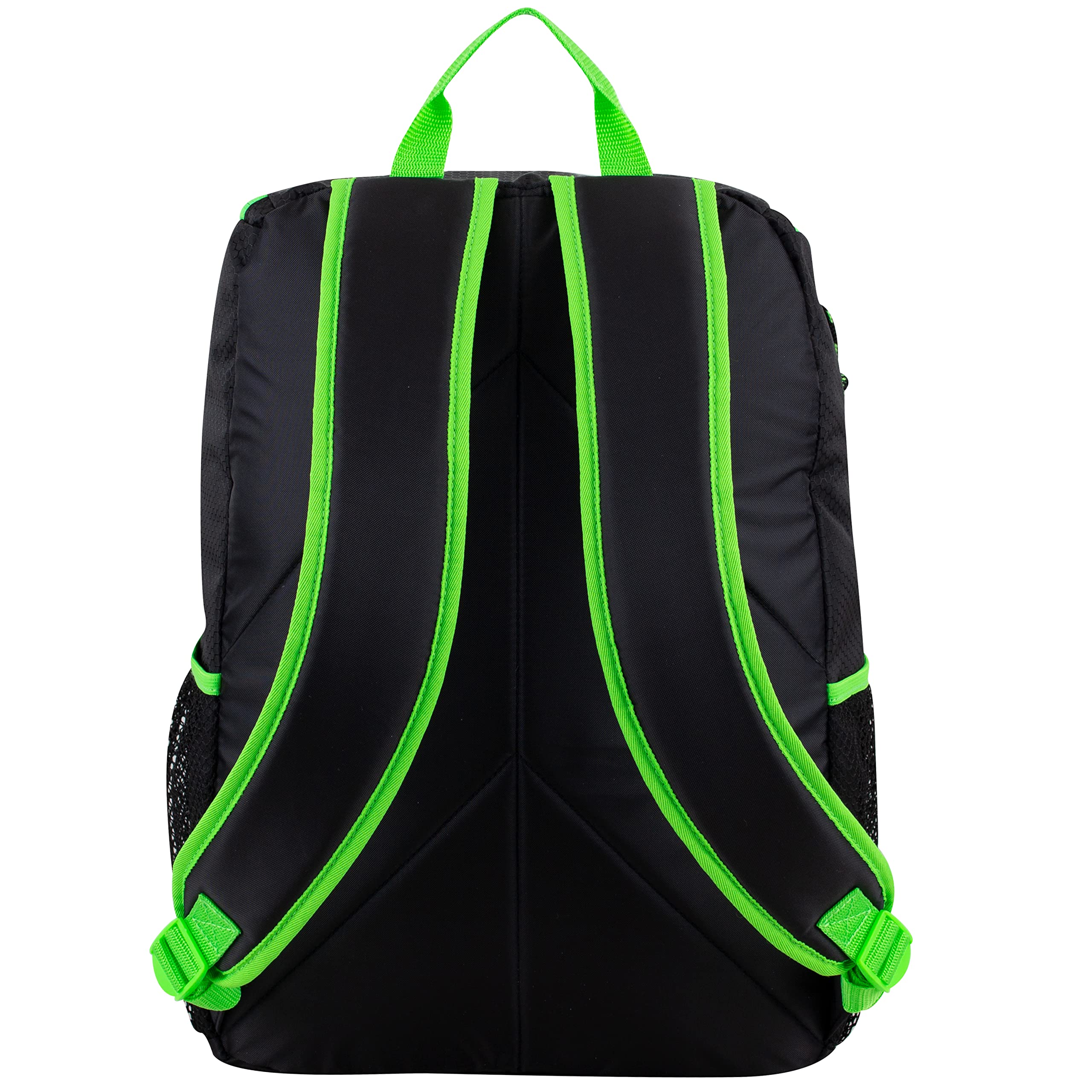 FUEL Teens Student Water Resistant Backpack Set Lunch Bookbag Bag Soft Reusable Insulated Cooler Lunch Box Thermal Travel Office Lunch Bag, Black with Neon Green