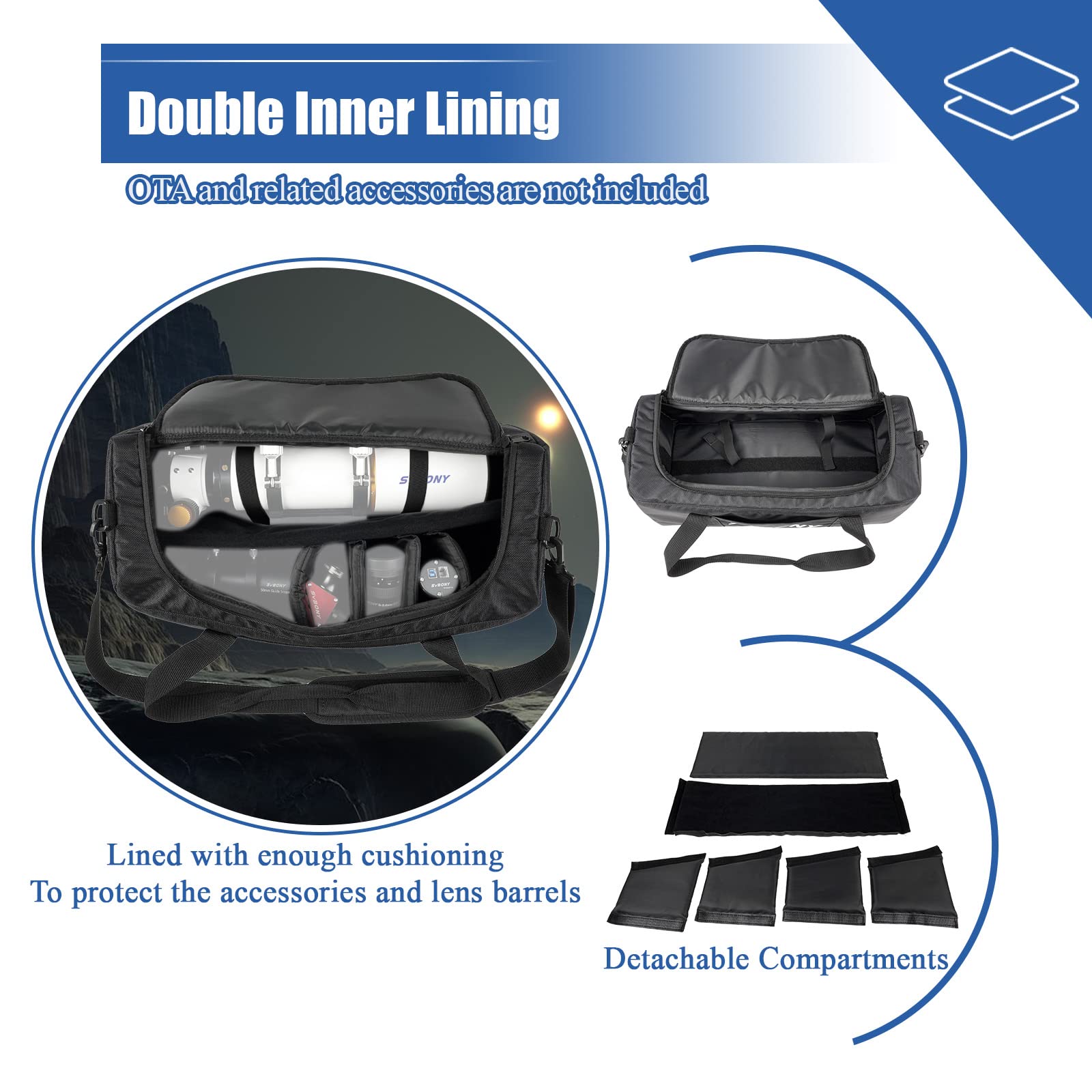 SVBONY SV212 Multipurpose Telescope Bag, Shock-Absorbing Telescope Case with Adjustable Shoulder Strap and Hand-Carry Strap for Optical Tubes Accessories