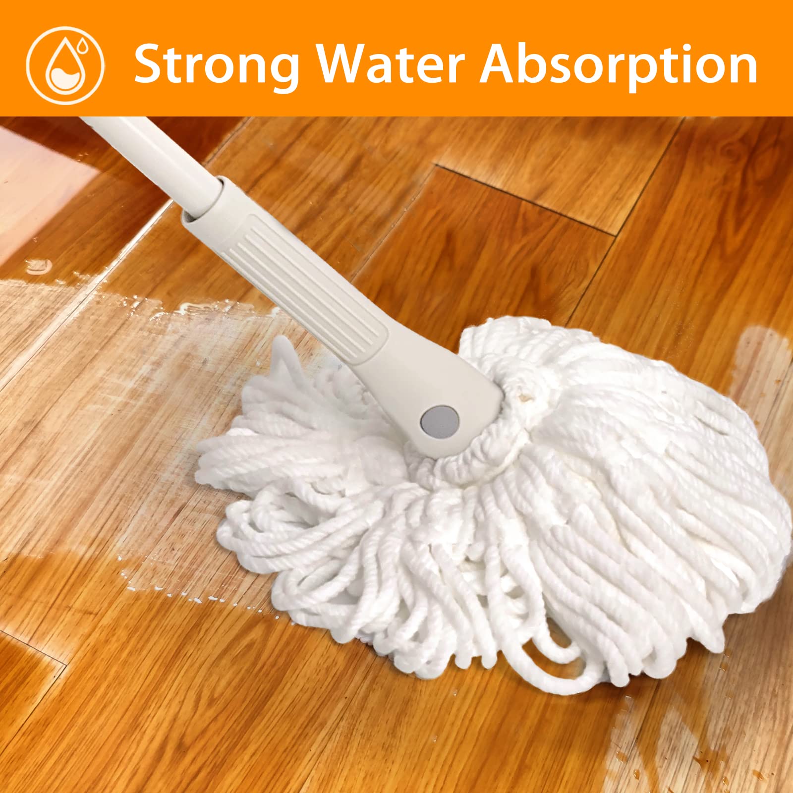 Self Wringing Mop for Floor Cleaning with 2 Reusable Heads, ZUBULUN Easy Squeeze Twist Mop with 51 Inches Long Handle and Top Scouring Pad, Wet Mops for Hardwood, Vinyl, Tile