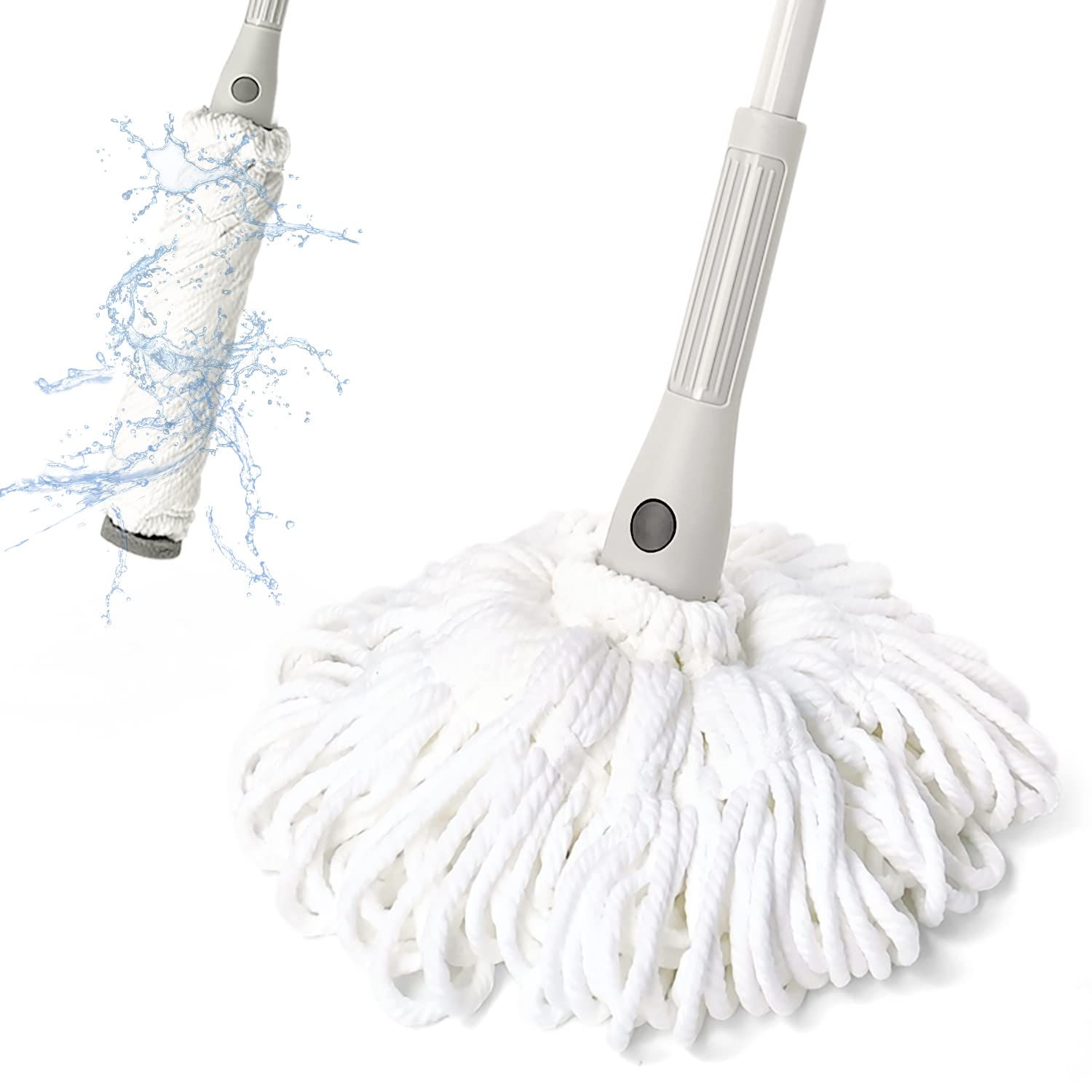 Self Wringing Mop for Floor Cleaning with 2 Reusable Heads, ZUBULUN Easy Squeeze Twist Mop with 51 Inches Long Handle and Top Scouring Pad, Wet Mops for Hardwood, Vinyl, Tile