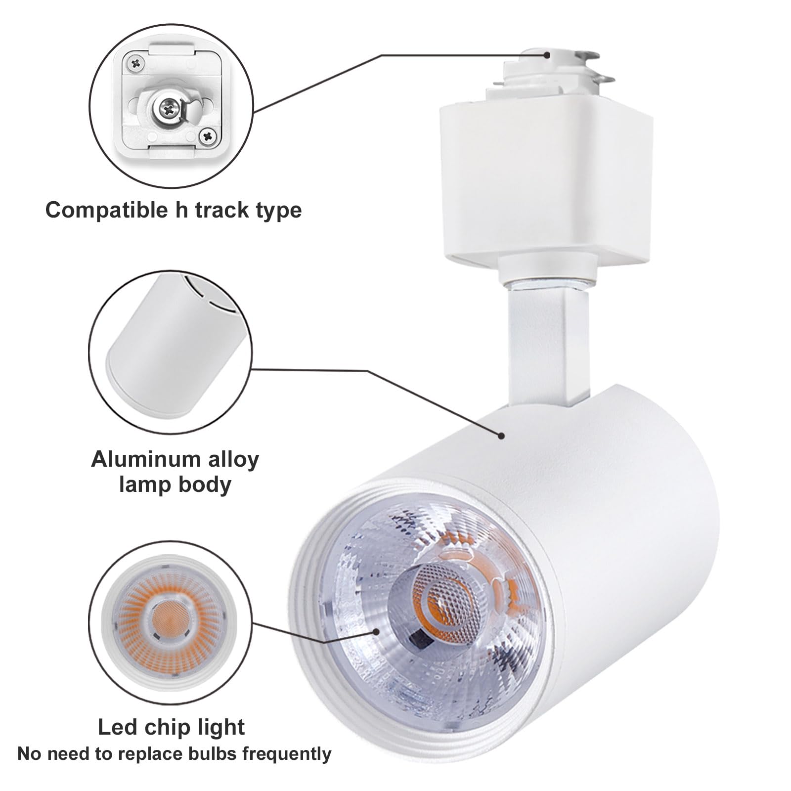 Arcfox 7W 3000K LED Track Lighting Heads Dimmable 3 Wire Single Circuit H Type Track Light Fixture ETL CRI90 for Dining Room Kitchen Accent Lighting 6 Pack White