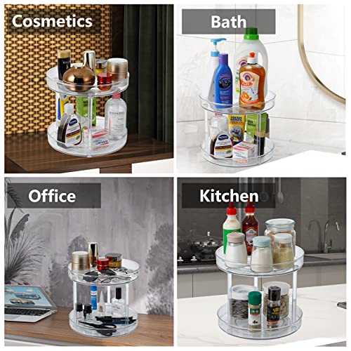 Clear Lazy Susan Organizer for Cabinet 2 Tier 360°Rotating 11 inches Lazy Susan Turntable Organizer Bins Bathroom Organizer Countertop Organization Storage Container for Kitchen, Pantry, Cupboard