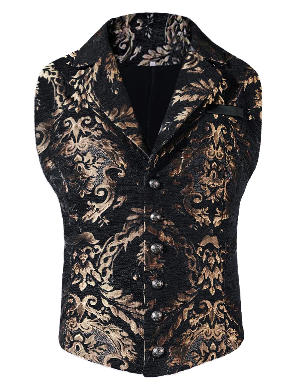 Mens Steampunk Vest Gothic Corset Waistcoat Victorian Masquerade Outfit Dress Jacquard Goth Suit Costume(Black,Large)