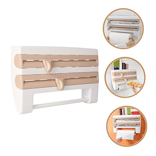 Holibanna Shelf Multi-Function Cutter Mounted Towels Multi- Towel Khaki in Wall- Stand Film Plastic Tools Function Supplies Sauce Four- Cling Kitchen with Multifunctional Holder Tool Mount