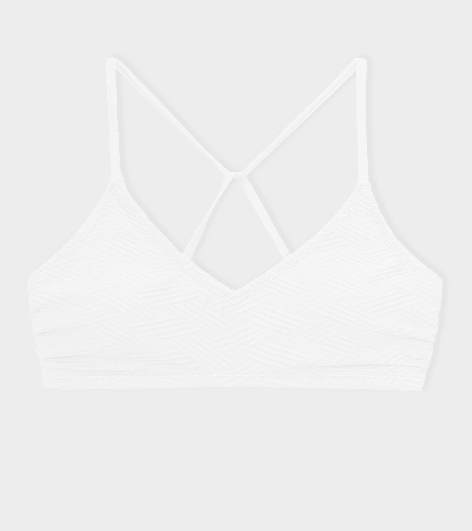 CUPSHE Bikini Top for Women Bathing Suit Criss Cross Self Tie Spaghetti Straps V Neck, L White