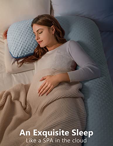 AngQi Full Body Pregnancy Pillow, Pregnancy Pillows for Sleeping, L Shaped Body Pillows for Adults, Maternity Pillow for Side Sleepers with Minky dot & Velvet A/B Side Cover, Dot White & Blue