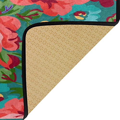 Red Green Rose Kitchen Rugs Bath Rug Runner Comfort Mat Non-Slip Doormats Carpet for Bathroom Indoor 39" X 20"
