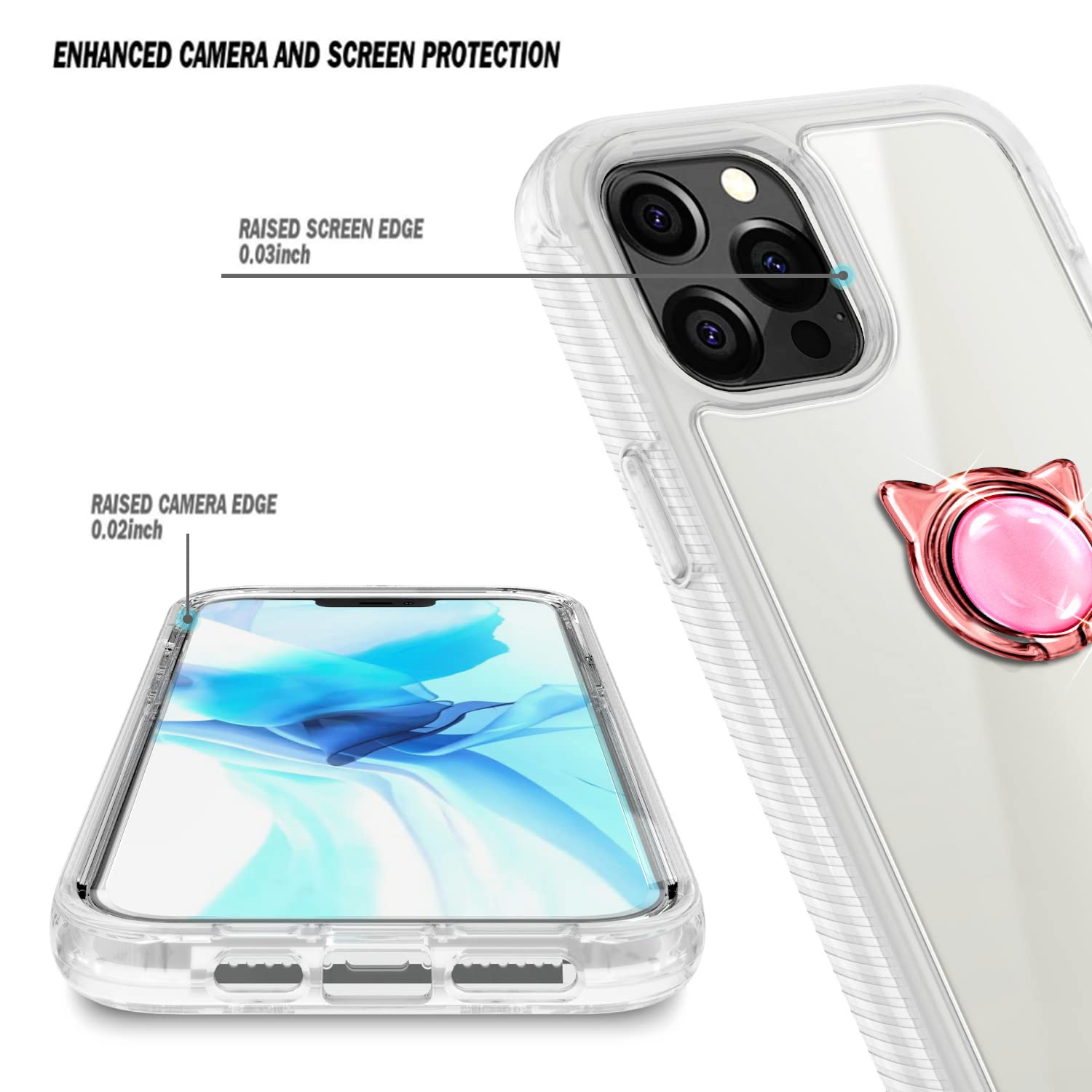 NGB Supremacy Case for iPhone 11 Pro Max, Full Body Protection with [Built-in Screen Protector] Ring Holder/Wrist Strap, Slim Fit Shockproof Bumper Durable Cover Case (Clear)