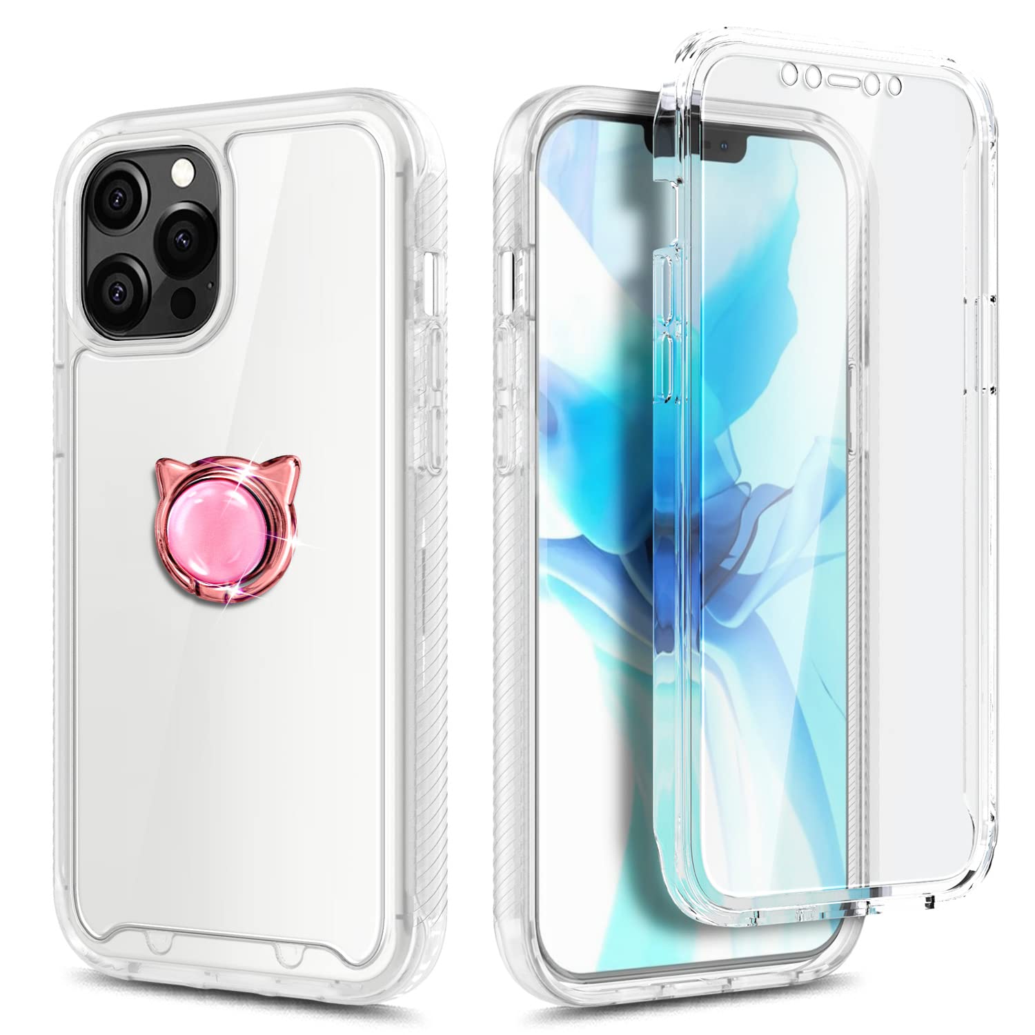 NGB Supremacy Case for iPhone 11 Pro Max, Full Body Protection with [Built-in Screen Protector] Ring Holder/Wrist Strap, Slim Fit Shockproof Bumper Durable Cover Case (Clear)
