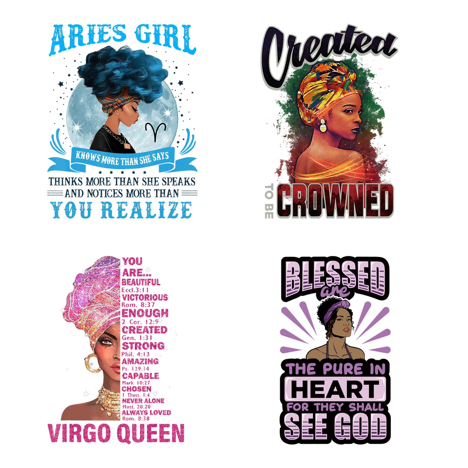 Amazingxy Iron On Decals for Clothing Women Afro Girl DIY Heat Transfer Stickers for T-Shirt Jean Jackets Hats (4PCS-B08(Large))