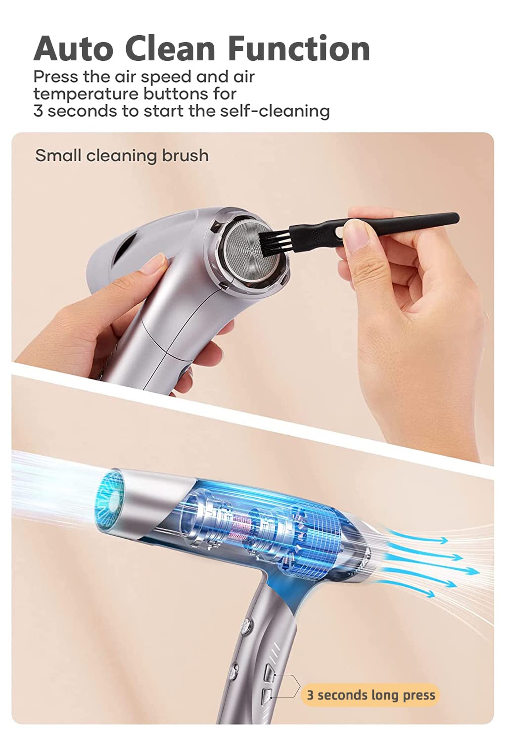ZEITE Professional Fast Drying Hair Dryer with Foldable Handle,Ionic Blow Dryer,High Speed Low Noise,Magnetic Nozzle,for Home Travel and Salon