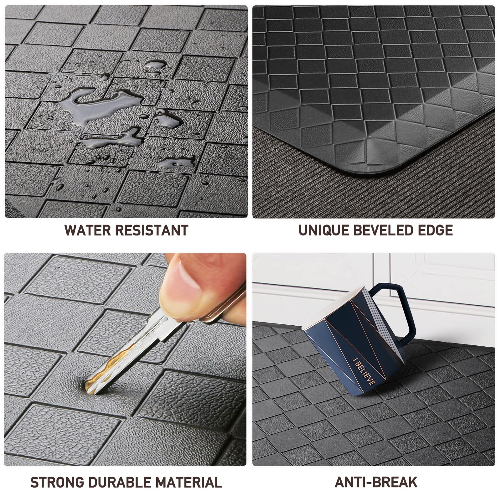 HappyTrends Kitchen Floor Mat - 4/5 Inch Thick Anti-Fatigue Kitchen Rug,Waterproof Non-Slip Kitchen Mats and Rugs Heavy Duty Ergonomic Comfort Rug for Kitchen,Office,Sink,Laundry,(17.3" x 28", Black)