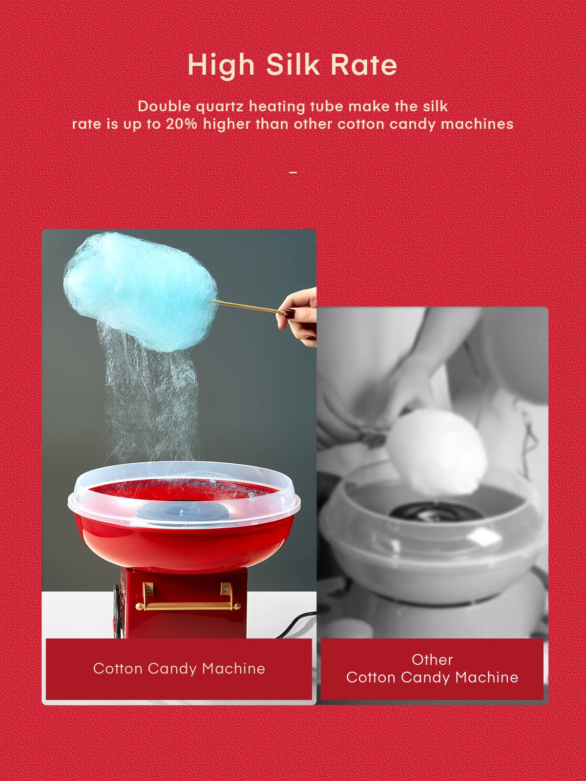 FOHERE Cotton Candy Machine for Kids, Nostalgia Cotton Candy Maker Include Sugar Scoop and 10 Cones, Homemade Sweets for Birthday Parties, Children's Day, Christmas Day and Wedding