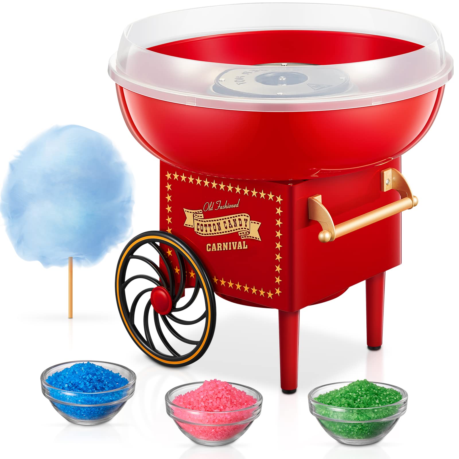 FOHERE Cotton Candy Machine for Kids, Nostalgia Cotton Candy Maker Include Sugar Scoop and 10 Cones, Homemade Sweets for Birthday Parties, Children's Day, Christmas Day and Wedding