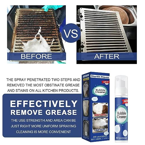 WKHOEOYV Bubble Cleaner Foaming Heavy Oil Stain Cleaner, All Purpose Bubble Cleaner Kitchen Deep Cleaning Spray, All-purpose Rinse-free Cleaning Spray, Stubborn Grease Grime Remover (1PCS*100ML)