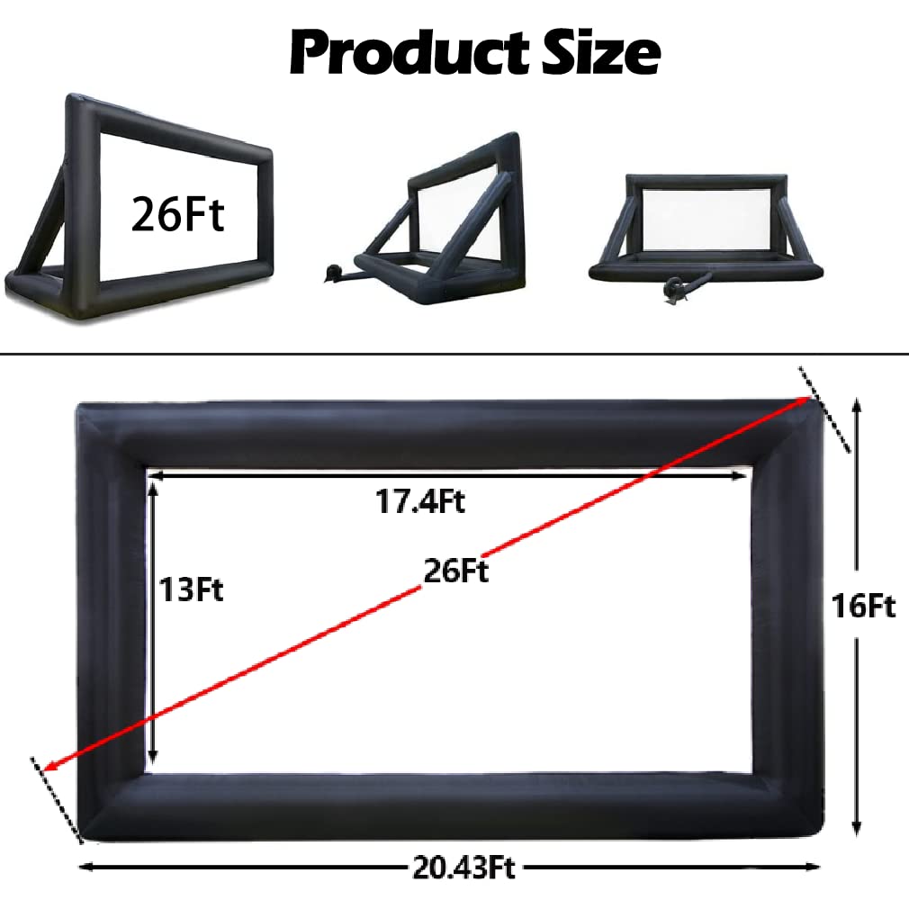 WGIA 26ft Outdoor Inflatable Movie Screen, Blow Up Projector Screen with Air Blower, Tie-Downs, Repair Kit & Storage Bags, Support Front & Rear Projection Best for Movie Nights Backyards Pool Party