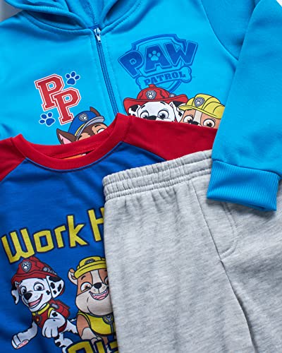 Nickelodeon Boys' 3 Piece Sweatsuit Set - Jogger Pants, Zip Up Hoodie Sweatshirt, and T Shirt (2T-7), Size 4, Work Hard/Black/Grey