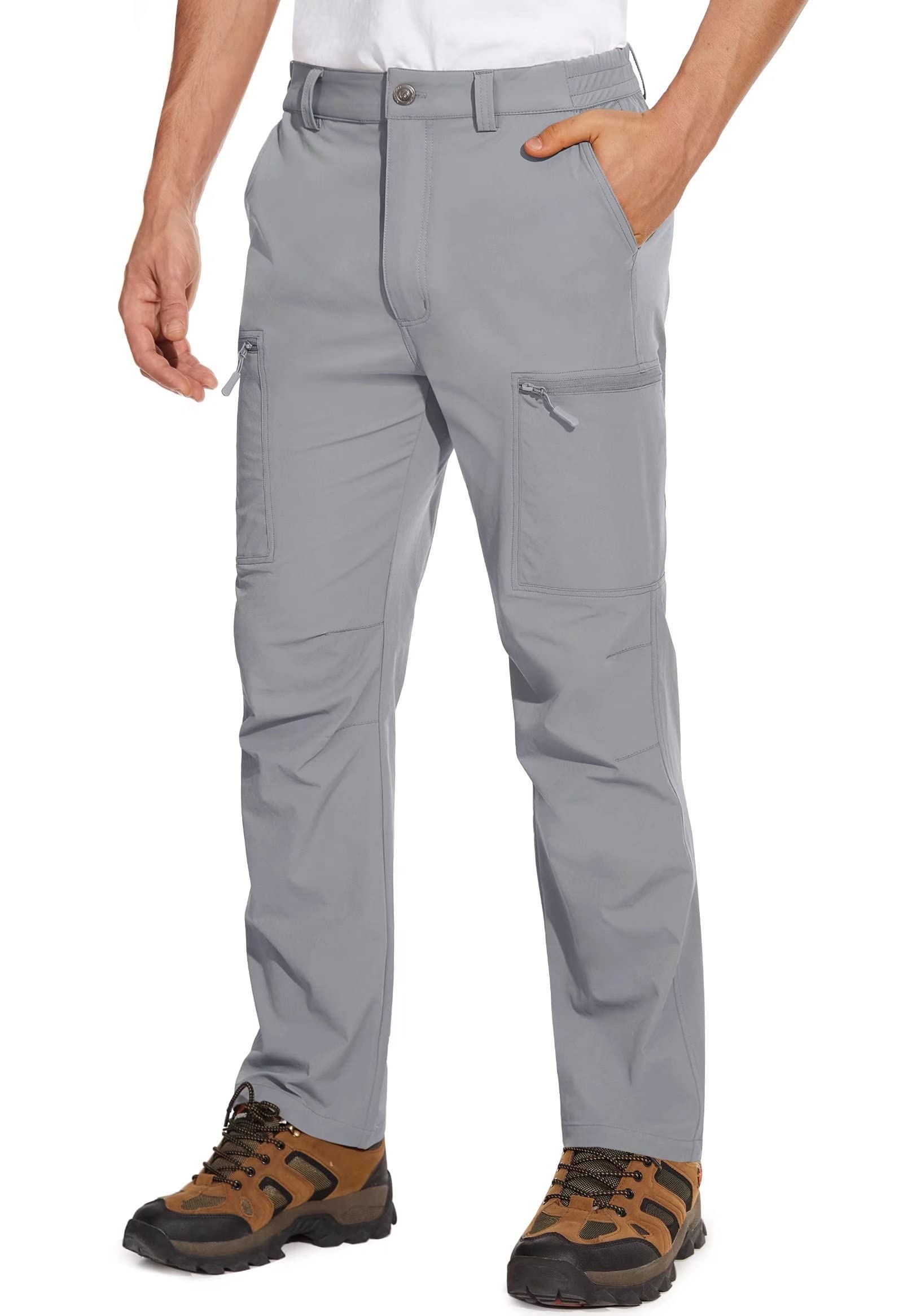 MAGCOMSEN Summer Pants for Men Hiking Water Resistant Lightweight Fishing Camping Pants Light Grey
