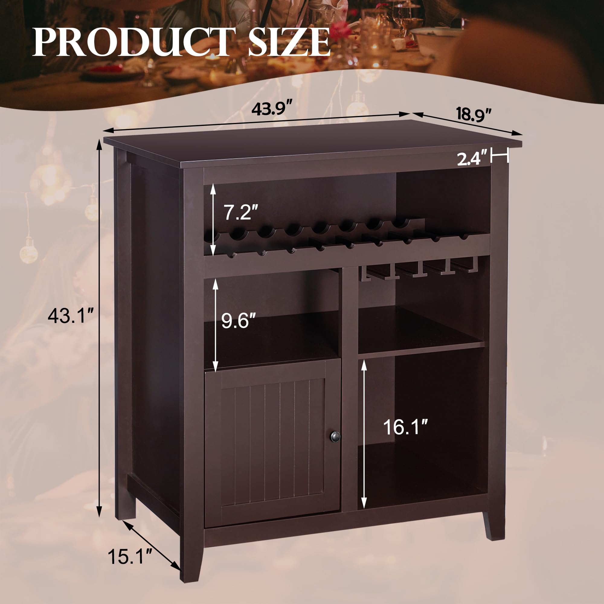 JOMEED Liquor Cabinet Bar for Home Wine Bar Cabinet with Storage Liquor Cabinet with Cup Holders & Open Door for Kitchen Living Room