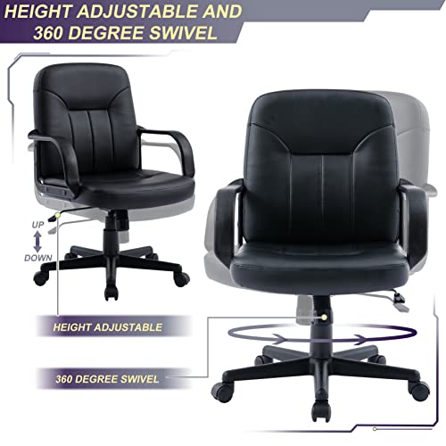 MFD LIVING Task Office Chair Mid- Back Computer Chair, Swivel Armrest Desk Chair PU Leather Tilt Executive Padded Home Office Chair (Black)