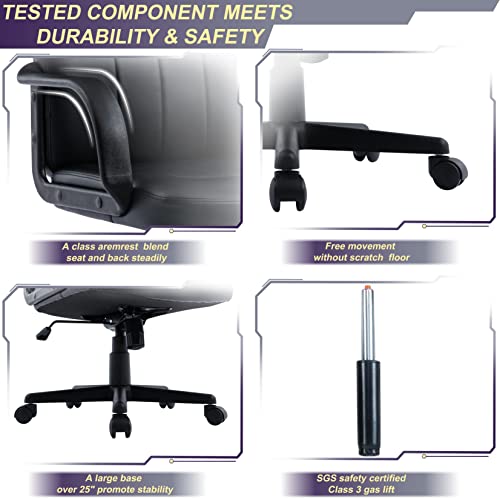 MFD LIVING Task Office Chair Mid- Back Computer Chair, Swivel Armrest Desk Chair PU Leather Tilt Executive Padded Home Office Chair (Black)