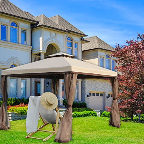Sunshine Outdoor Replacement Gazebo Mosquito Netting 4 Panels with Zipper for Garden Patio Backyard (12'x12', Coffee)(Netting Only)