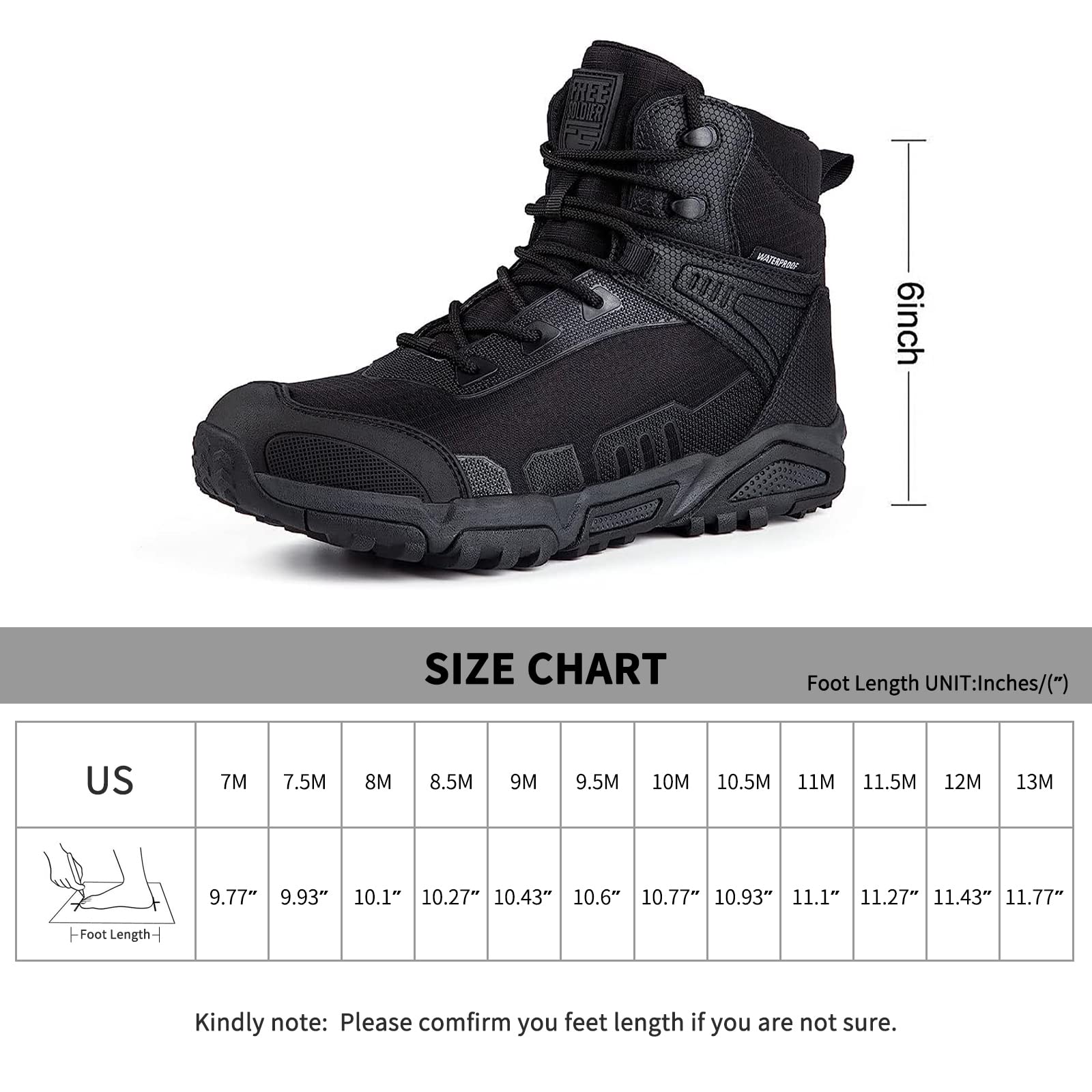 FREE SOLDIER Men's Waterproof Hiking Boots Lightweight Work Boots Military Tactical Boots Durable Combat Boots(Black 9w)