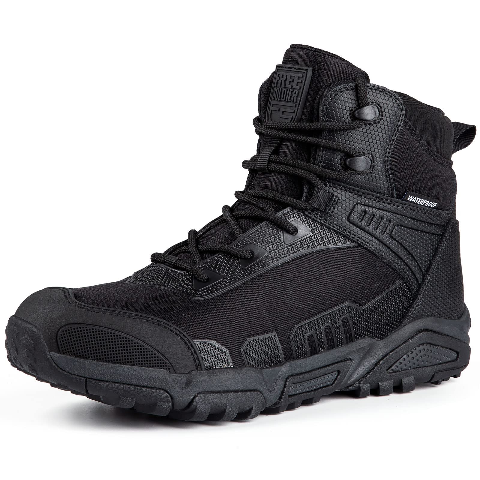 FREE SOLDIER Men's Waterproof Hiking Boots Lightweight Work Boots Military Tactical Boots Durable Combat Boots(Black 9w)