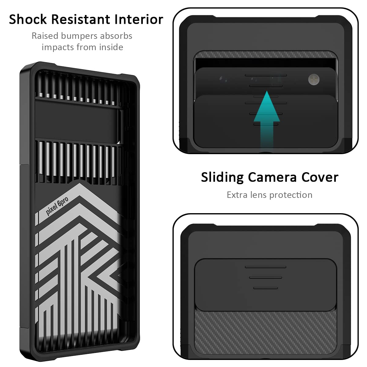 Nvollnoe Google Pixel 6 Case with Sliding Camera Cover, Magnetic Kickstand, Heavy Duty Protective Case for Pixel 6-6.4 inch (Black)