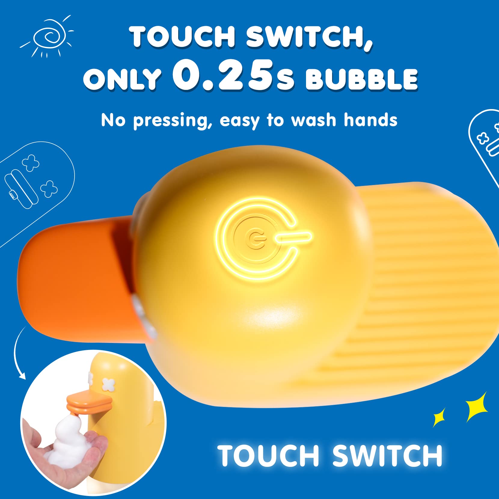Genialba Automatic Soap Dispenser, 12oz/350ml, Rechargeable, Hand Washing Time Reminder, Cute Duck Foaming Touchless Soap Dispenser, Kids Hand Soap Dispenser for Home, Bathroom, School with USB C