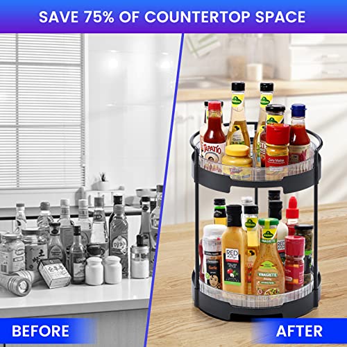 2 Tier Lazy Susan Turntable Spice Rack Organizer for Kitchen Cabinet, Farmhouse Tiered Tray Decorative Trays for Fruit, Snacks - Organizer for Cupboard, Pantry, Bathroom, Table