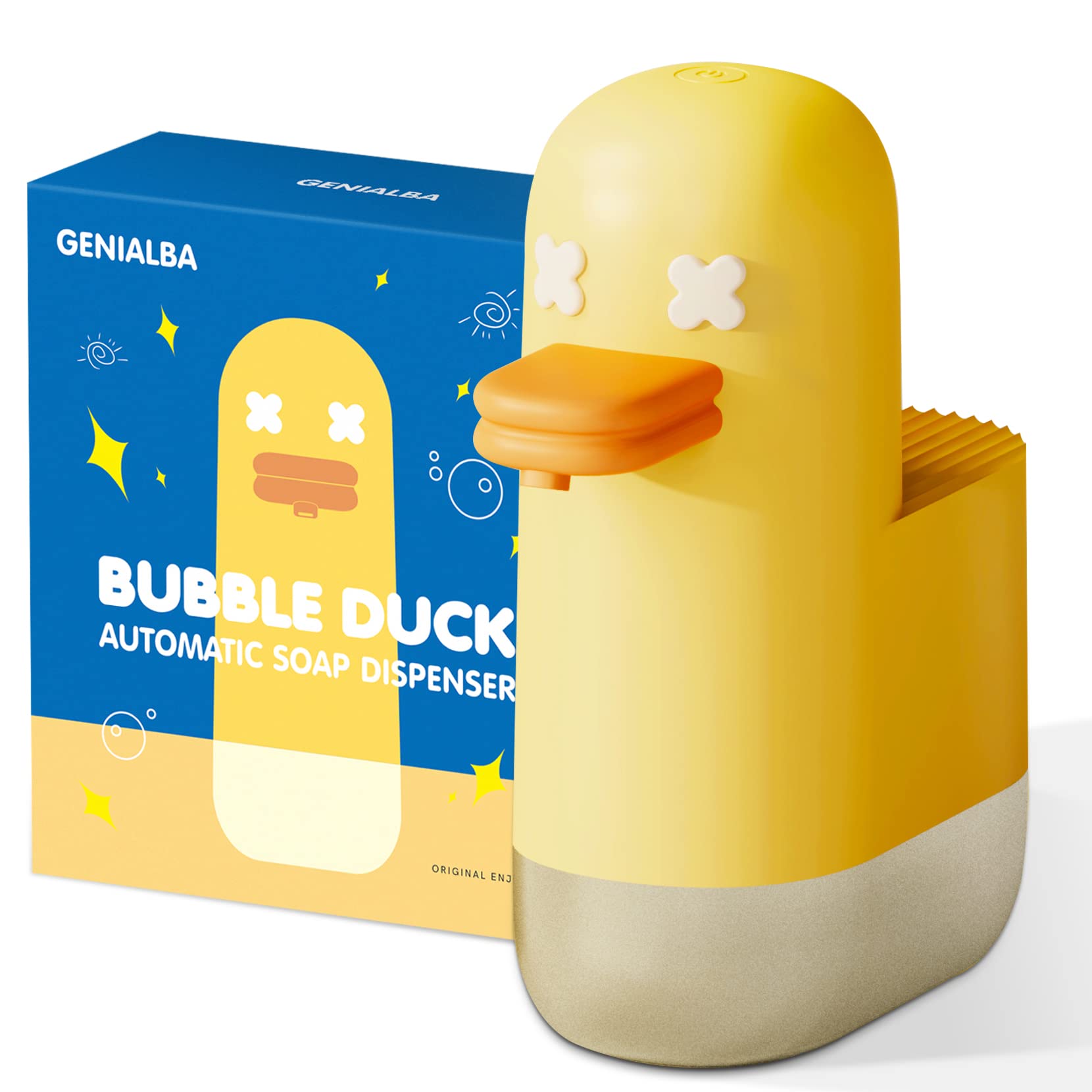 Genialba Automatic Soap Dispenser, 12oz/350ml, Rechargeable, Hand Washing Time Reminder, Cute Duck Foaming Touchless Soap Dispenser, Kids Hand Soap Dispenser for Home, Bathroom, School with USB C