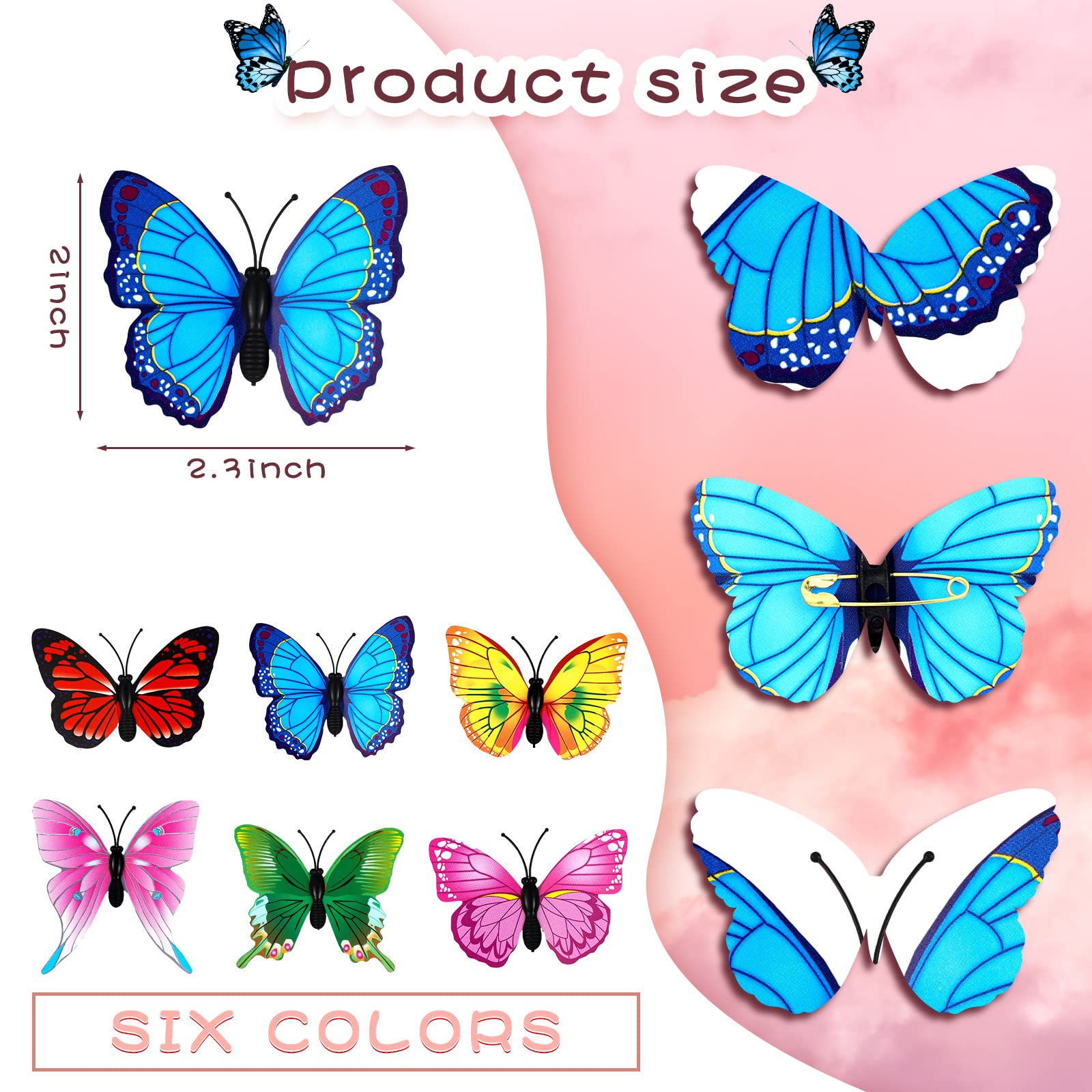 36 Pieces Butterfly Pins 3D Butterflies Brooch Plastic Safety Pin Bulk Mexico Decor for Lapel Clothes Art Crafts Halloween Decoration Wedding Birthday Party Favors(Retro Pattern)