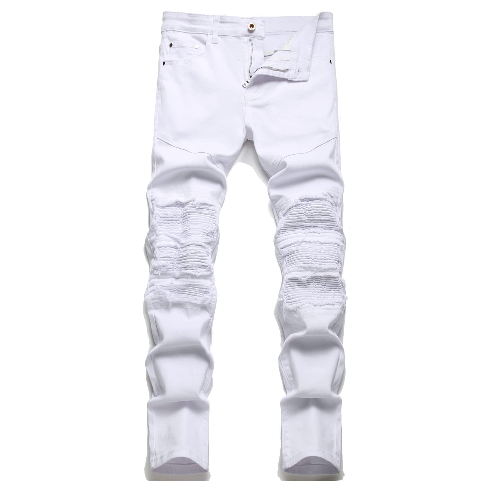 RXXKKK Men's Classic Zipper Biker Regular Fit Flex Jean (36, 6611 White)
